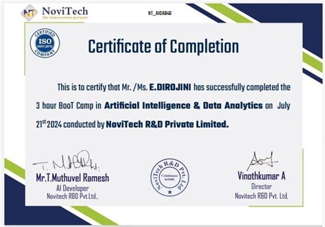 completed artificial intelligence and data analytics bootcamp dirojini