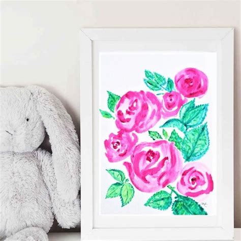 Pink Roses Wall Art Pink Flowers Original Watercolor Painting Etsy