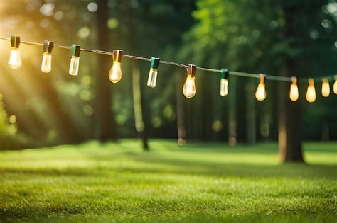 Premium Photo String Of Lights Hanging On A Rope In The Forest