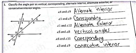 Solved 1 Classify The Angle Pair As Vertical Corresponding