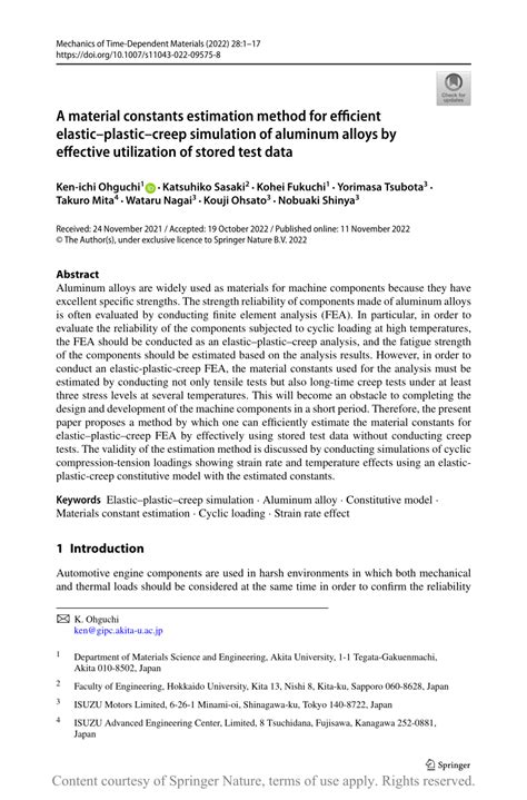 a material constants estimation method for efficient elastic plastic