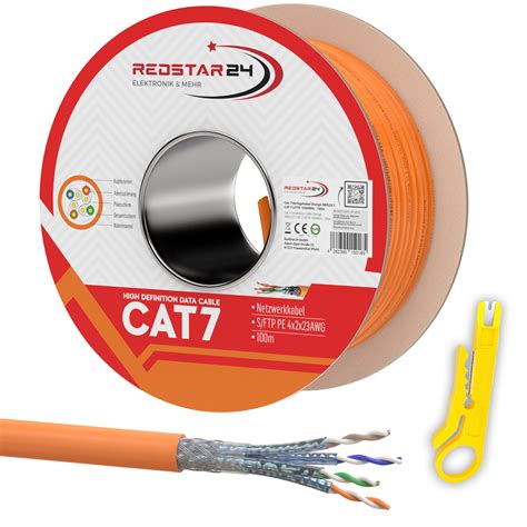 CAT7 Netzwerkkabel Verlegekabel Kupfer Spule 100m RedStar2 65 90