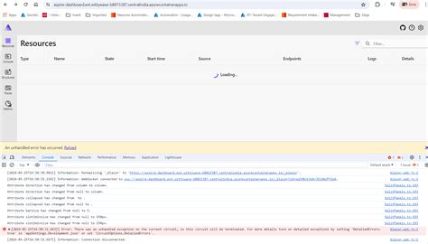 C Net Aspire Dashboard Not Loading After Publishing It Shows An Unhandled Error Has