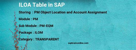 Iloa Sap Table For Pm Object Location And Account Assignment