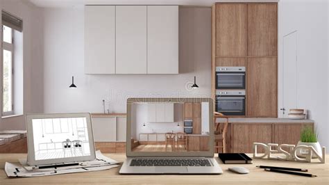 Architect Designer Desktop Concept Laptop And Tablet On Wooden Desk