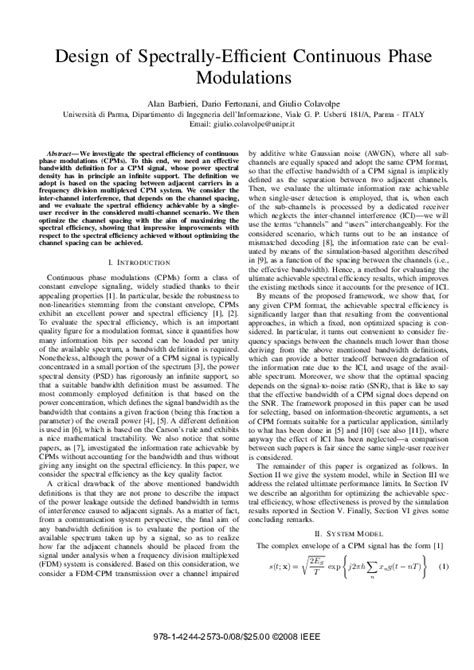 Pdf Design Of Spectrally Efficient Continuous Phase Modulations