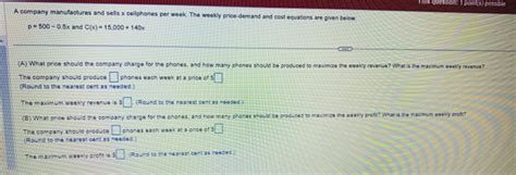 Solved This Question 1 Point S Possible A Company Manufactures And Sells X Cellphones Per