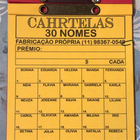 Cartela De Rifa 30 Nomes Unidade Modelo Ganhador Revelado