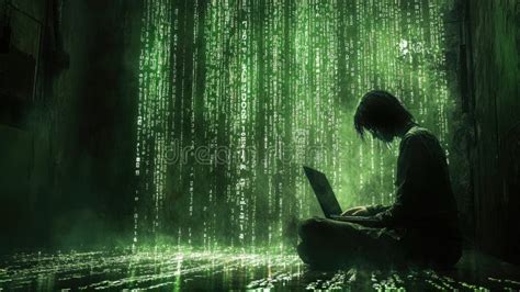 Programmer Coding In Green Matrix Glow Stock Image Image Of Software