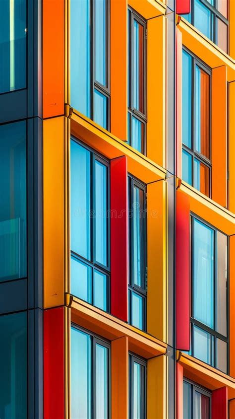 Modern Building Facade With Colorful Panels And Windows Stock Image