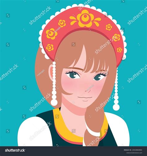 Beautiful Russian Girl Portrait In National Royalty Free Stock Vector 2453964693