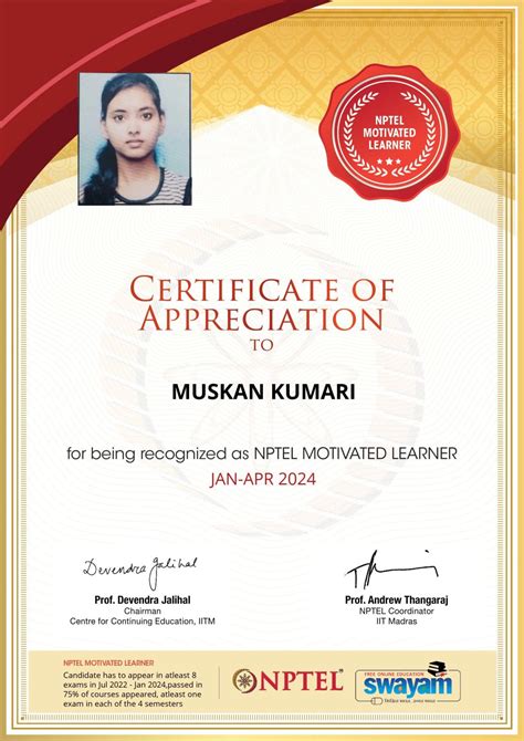 Nptel Star ⭐ Certificate Muskan K