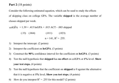 Solved Part 2 18 Points Consider The Following Estimated Chegg Com