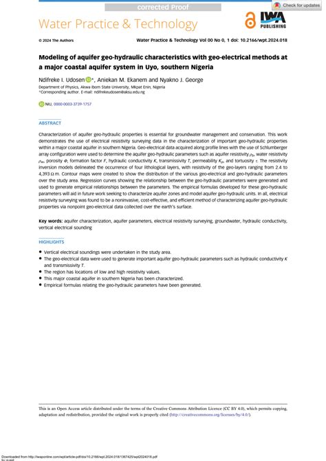 Pdf Modeling Of Aquifer Geo Hydraulic Characteristics With Geo