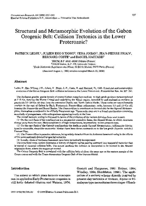 Pdf Structural And Metamorphic Evolution Of The Gabon Orogenic Belt