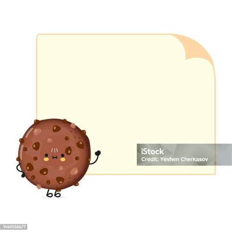 말풍선이 있는 귀여운 재미있는 초콜릿 쿠키 캐릭터 벡터 손으로 그린 만화 Kawaii 캐릭터 그림 아이콘입니다 흰색 배경에 격리 초콜릿 쿠키 캐릭터 개념 갈색에 대한 스톡
