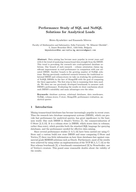 Pdf Performance Study Of Sql And Nosql Solutions For Analytical Loads