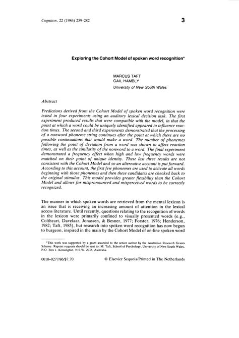 Pdf Exploring The Cohort Model Of Spoken Word Recognition