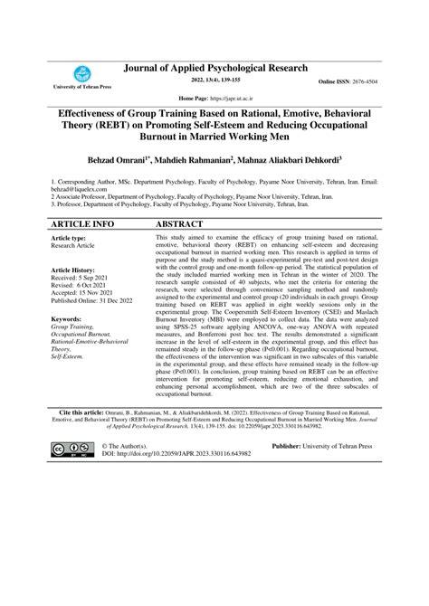 Pdf Effectiveness Of Group Training Based On Rational Emotive Behavioral Theory Rebt On