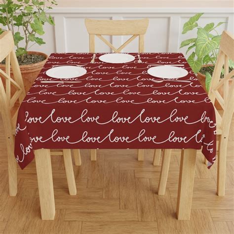 Valentine S Day Tablecloth Vibrant Rich Red Simple Tablecloth With Love Handwriting Minimalistic