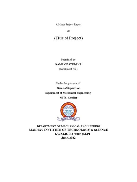 Format Of Minor Project Report Pdf Turnitin Science