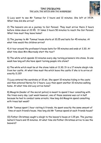 Ks2 Time Word Problems Narnia Themed Teaching Resources