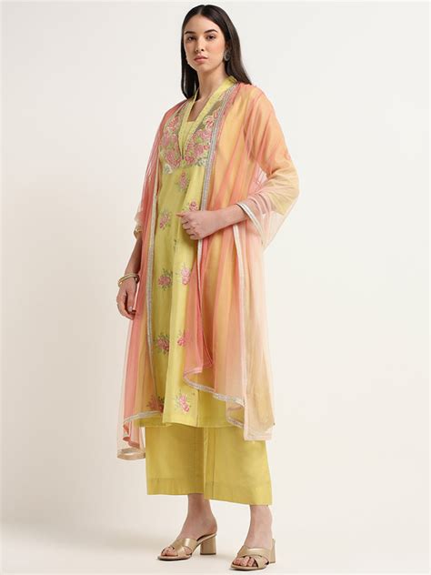 Buy Vark Mustard Embroidered Kurta Pants And Dupatta Set From Westside