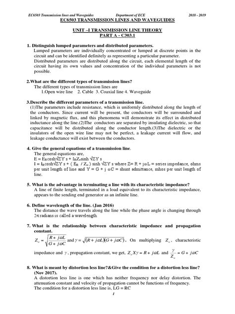 Analysis Of Transmission Line Parameters And Characteristics Pdf Transmission Line