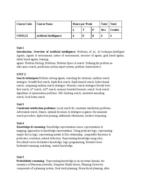 m tech syllabus pdf artificial intelligence intelligence ai