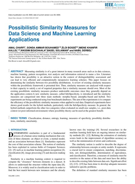 Pdf Possibilistic Similarity Measures For Data Science And Machine