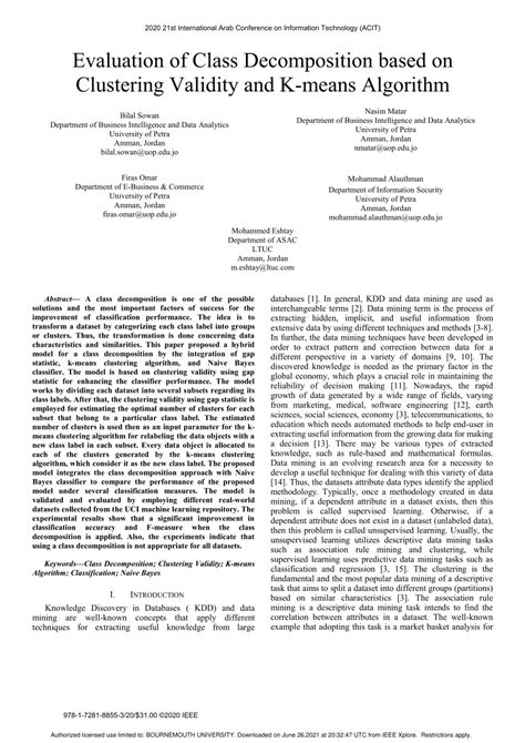 Pdf Evaluation Of Class Decomposition Based On Clustering Validity