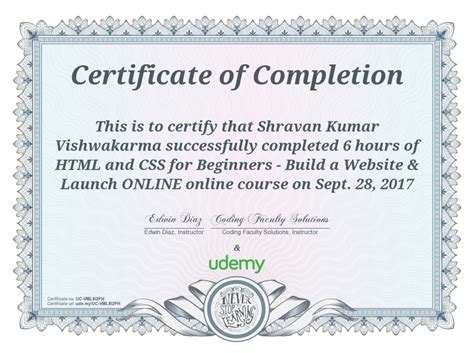 Shravan Vishwakarma On Linkedin Completion Certificate For Html And