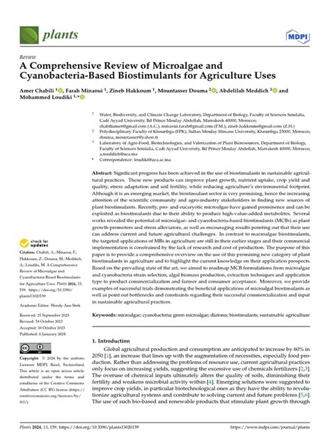 A Comprehensive Review Of Microalgae And Cyanobacteria Based Biostimulants For Agriculture Uses