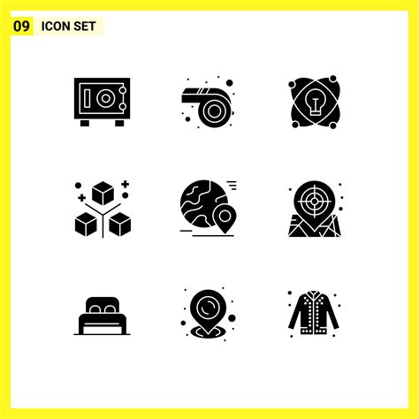 9 User Interface Solid Glyph Pack Of Modern Signs And Symbols Of Pin Globe Light Programing