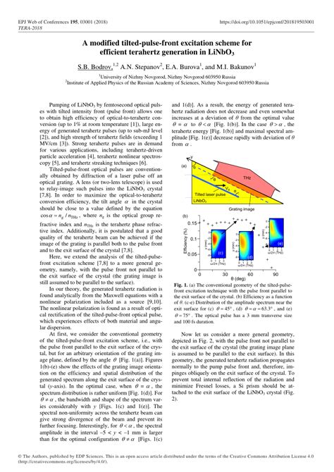 Pdf A Modified Tilted Pulse Front Excitation Scheme For Efficient Terahertz Generation In Linbo 3