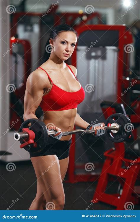 Bodybuilder Girl With Barbell In The Gym Stock Image Image Of