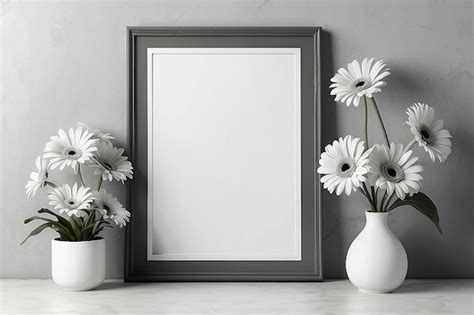 Premium Photo Gerbera Gallery Grayscale Frame Mockup