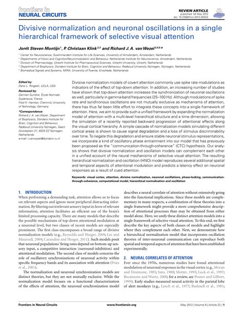 Pdf Divisive Normalization And Neuronal Oscillations In A Single