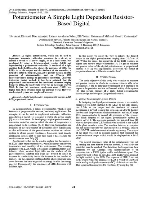 Potentiometer A Simple Light Dependent Resistor Based Digital Pdf