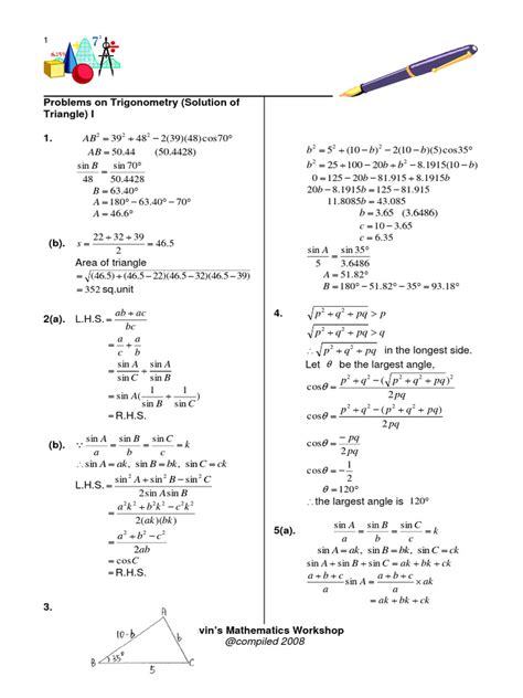 Problems On Trigonometry Solution Of Triangle I Core Sol Download
