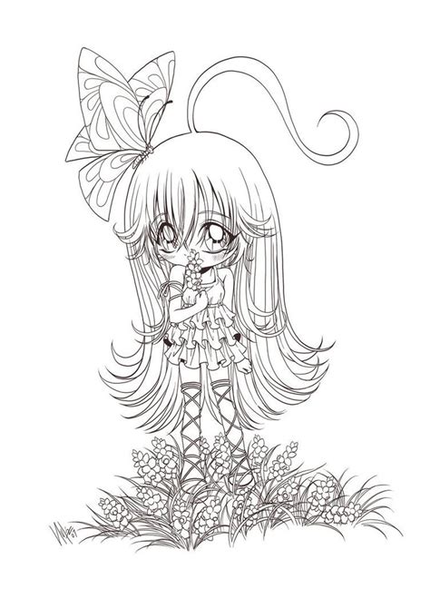 Chibi Girl And Flowers By Sureya On Deviantart Cool Coloring Pages Adult Coloring Pages