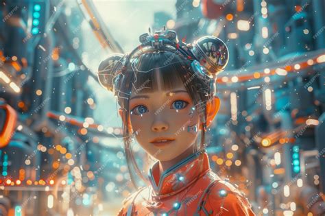 Premium Photo Futuristic Cyberpunk Girl In Neon Cityscape With Bokeh