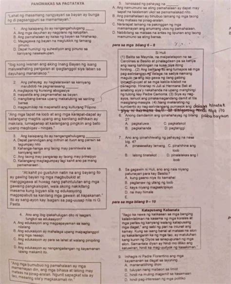 PANGWAKAS NA PAGTATAYA Lahat Ng Masamang StudyX