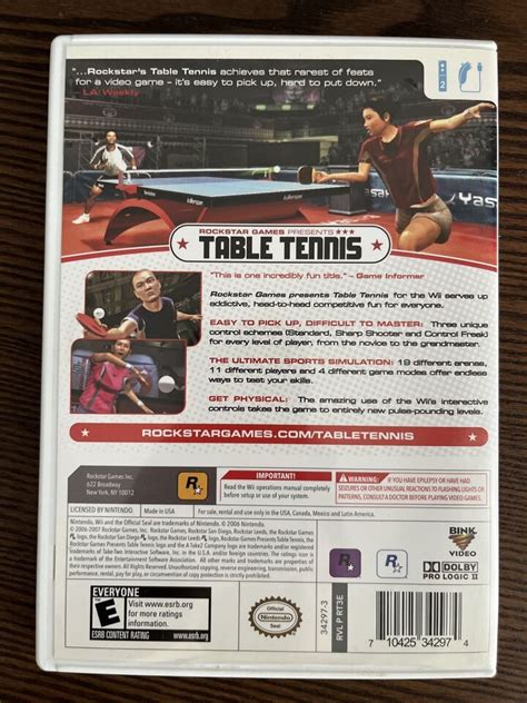 Rockstar Games Presents Table Tennis Nintendo Wii 2007 Complete In
