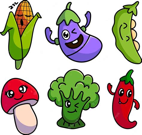 Vegetales Dibujos Animados Mascota Vector Diseño Plano Linda Sonrisa