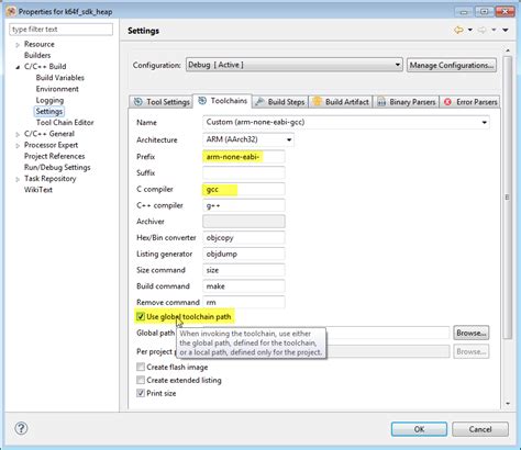 Switching ARM GNU Tool Chain And Libraries In Kinetis Design Studio MCU On Eclipse