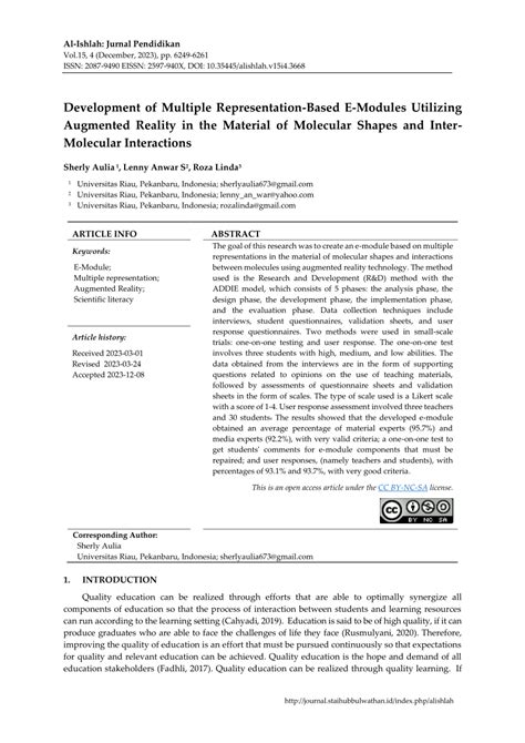 Pdf Development Of Multiple Representation Based E Modules Utilizing Augmented Reality In The