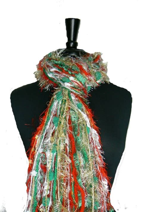 All Fringe Scarf Knotted Scarves Christmas Scarf Red White Green And Gold Scarf Necklace