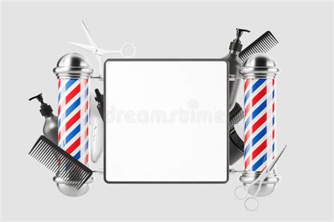 Square Blank Barber Shop Sign With Barber Poles And Hairdresser Tools