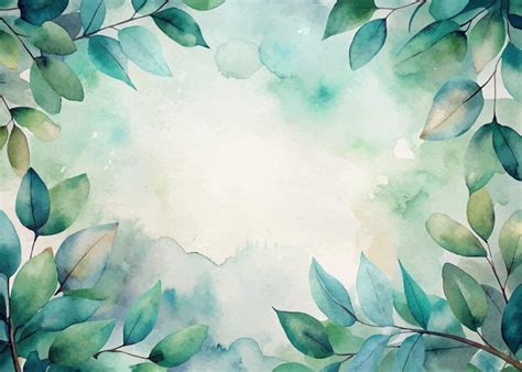 유칼립투스 식물 경계 수채색 배경 프리미엄 벡터